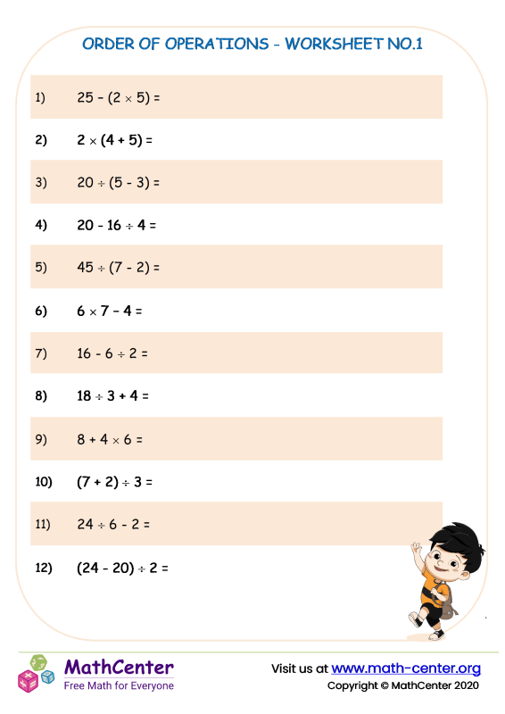 Fifth Grade Worksheets: Order of Operations | Math Center