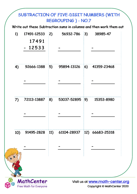 Fourth Grade Worksheets: Multi-digit Subtraction With Regrouping | Math ...