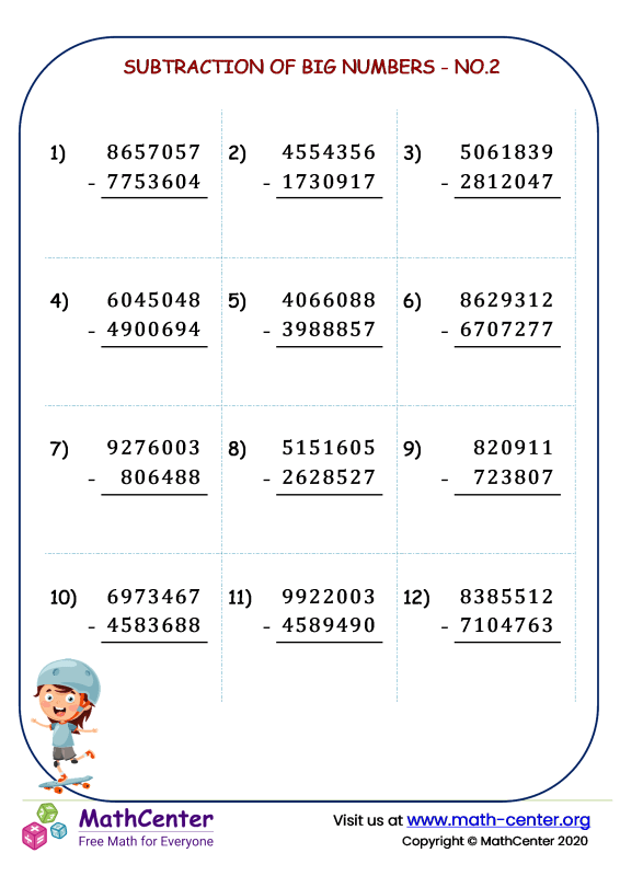 Fourth Grade Worksheets: Multi-digit Subtraction With Regrouping | Math Center