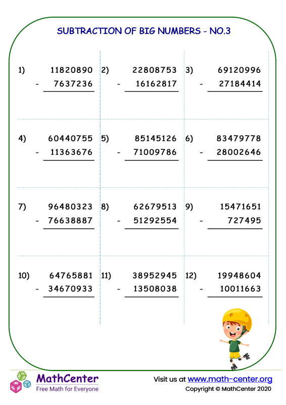 Fourth Grade Worksheets: Multi-digit Subtraction With Regrouping | Math ...