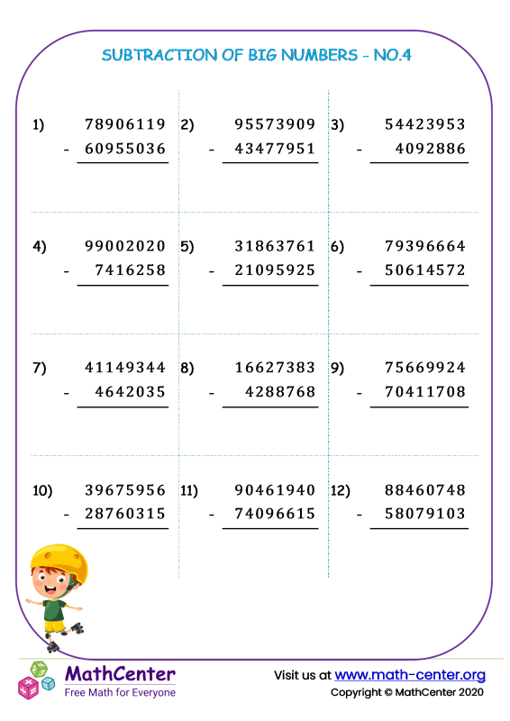 Fourth Grade Worksheets: Multi-digit Subtraction With Regrouping | Math ...