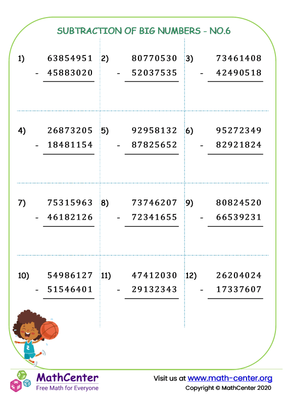 Fourth Grade Worksheets: Multi-digit Subtraction With Regrouping | Math ...