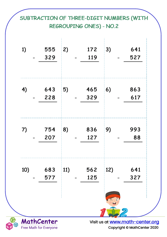 Second Grade Worksheets: Three-digit Subtraction With Regrouping | Math ...