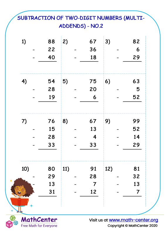 First Grade Worksheets: Two-digit Subtraction With Regrouping | Math Center