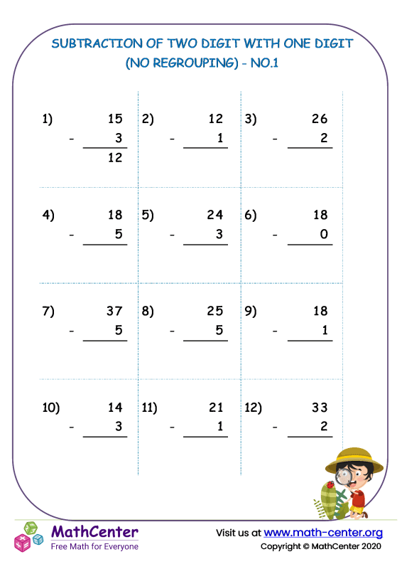 First Grade Worksheets: Two-digit Subtraction Without Regrouping | Math ...