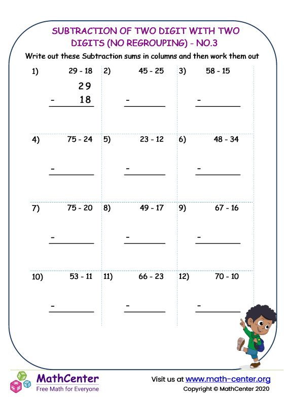 First Grade Worksheets: Two-digit Subtraction With Regrouping | Math Center