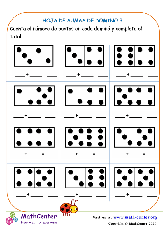 Jardín de infantes Hojas de trabajo: Sumas de Una Cifra | Math Center