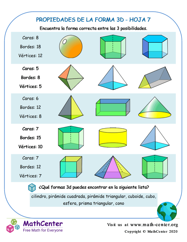Cuarto grado Hojas de trabajo: Cuerpos Geométricos | Math Center