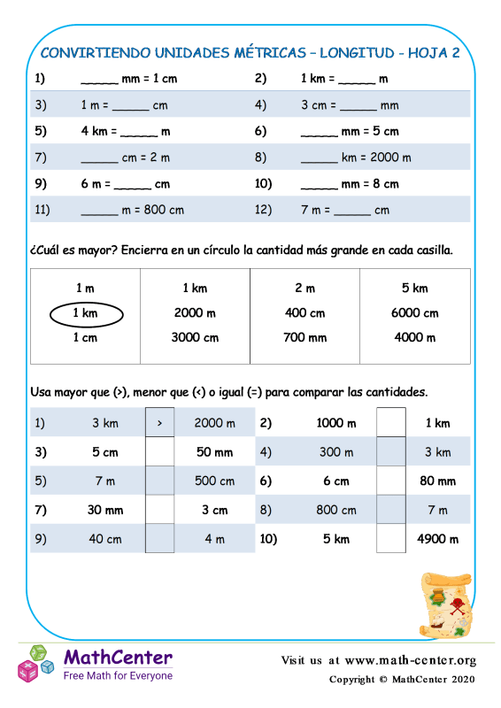 Tercer Grado Hojas de trabajo: Comparar Longitud | Math Center