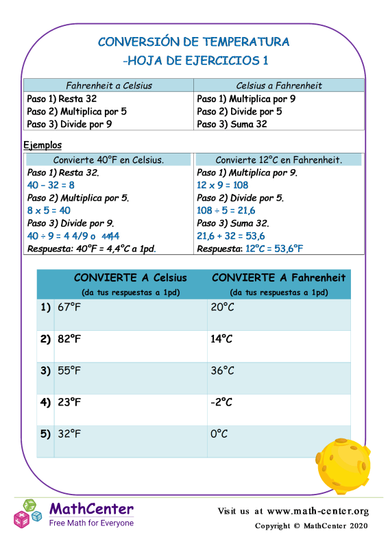 Quinto Grado Hojas de trabajo: Medida de Temperatura | Math Center