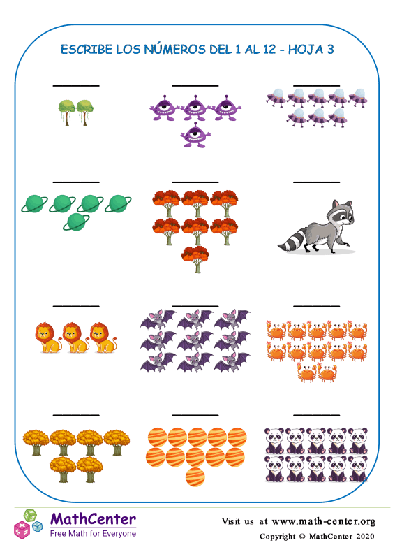 Jardín de infantes Hojas de trabajo: Números del 1 al 10 | Math Center