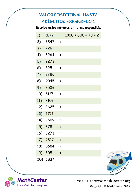 Tercer Grado Hojas de trabajo: Valor Posicional de Varias Cifras | Math ...