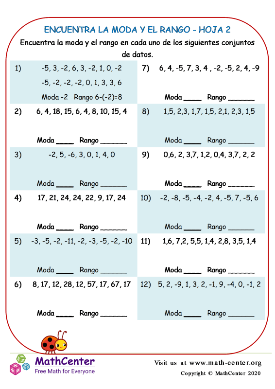 Hoja De Trabajo De Media Y Moda