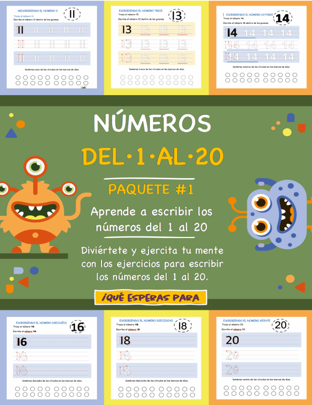 Jardín de infantes Libros de trabajo: Números del 11 al 20 | Math Center