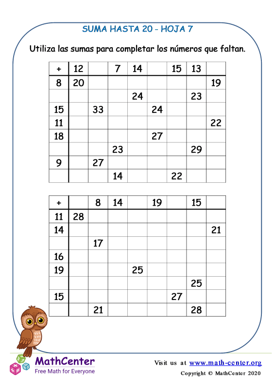 Primer Grado Hojas de trabajo: Sumas Mentales de Dos Cifras | Math Center