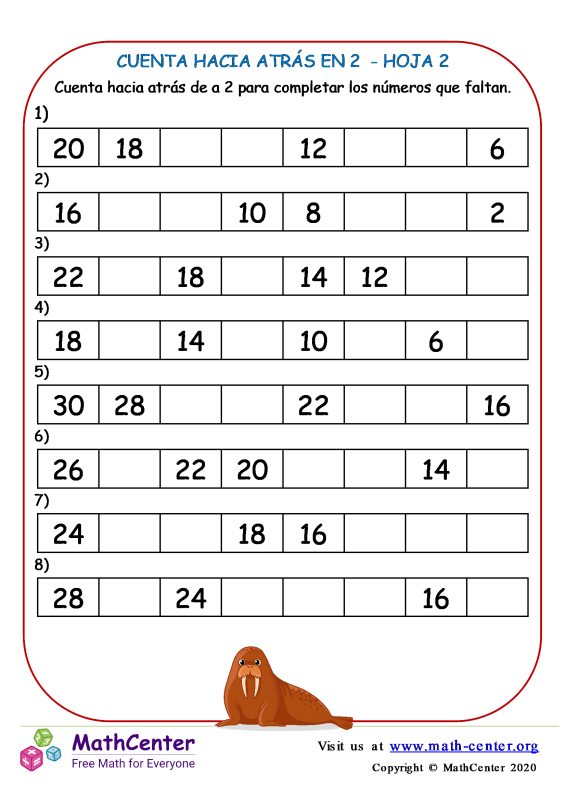 Primer Grado Hojas de trabajo: Secuencias Numéricas y Patrones | Math ...