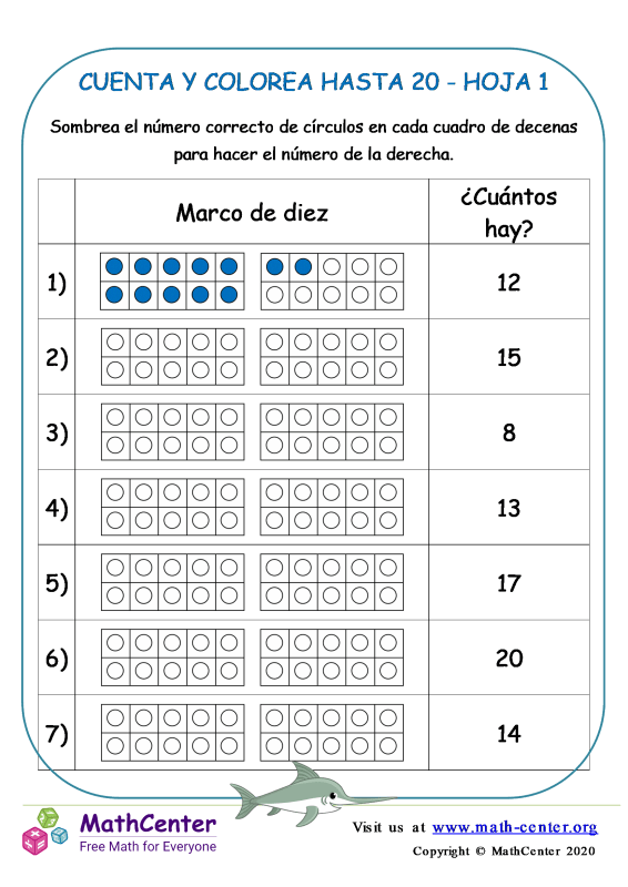 Jardín de infantes Hojas de trabajo: Números del 11 al 20 | Math Center