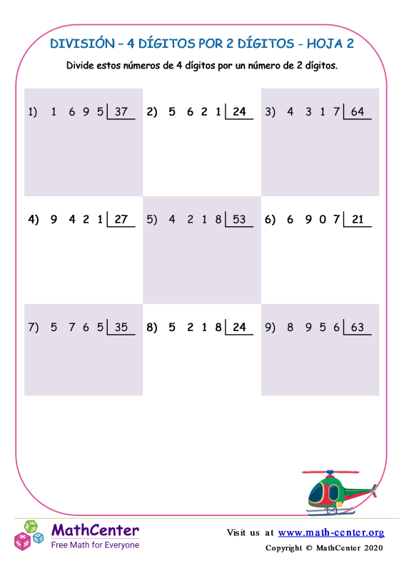 Quinto Grado Hojas de trabajo: Dividir por Dos Cifras | Math Center