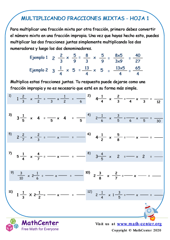 Quinto Grado Hojas de trabajo: Multiplicar y Dividir Fracciones | Math ...