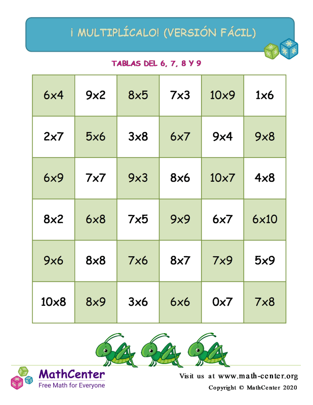 Tercer Grado Juegos : Multiplicación de Una Cifra | Math Center