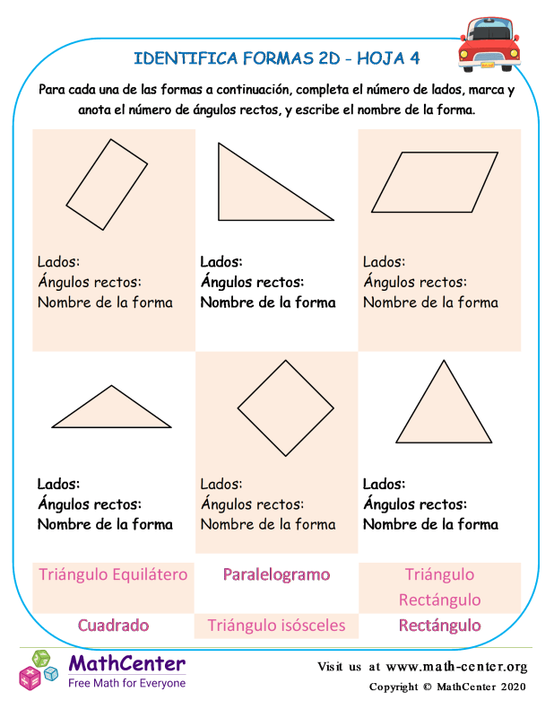 Segundo Grado Hojas de trabajo: Figuras Geométricas | Math Center