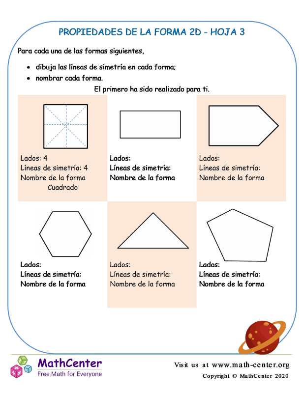 Segundo Grado Hojas de trabajo: Figuras Geométricas | Math Center