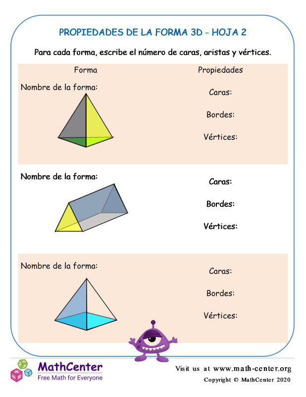Cuarto grado Hojas de trabajo: Cuerpos Geométricos | Math Center