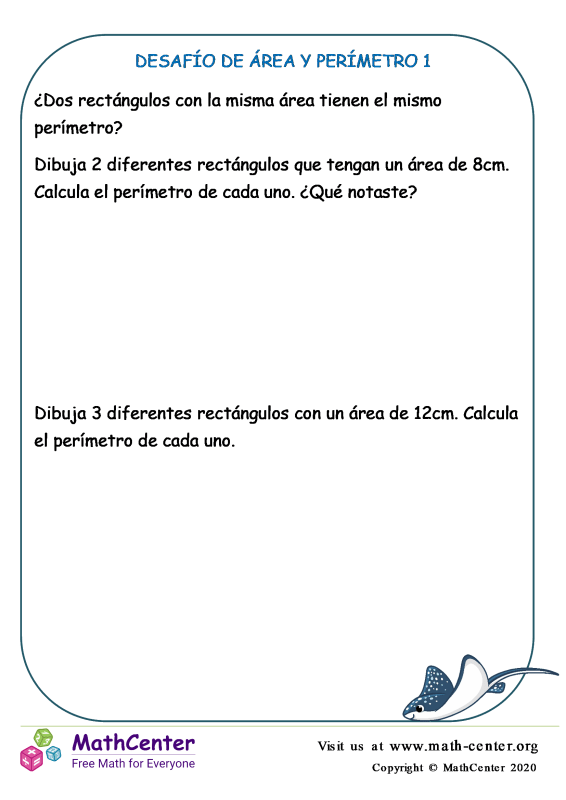 Cuarto grado Hojas de trabajo: Área del Rectángulo | Math Center