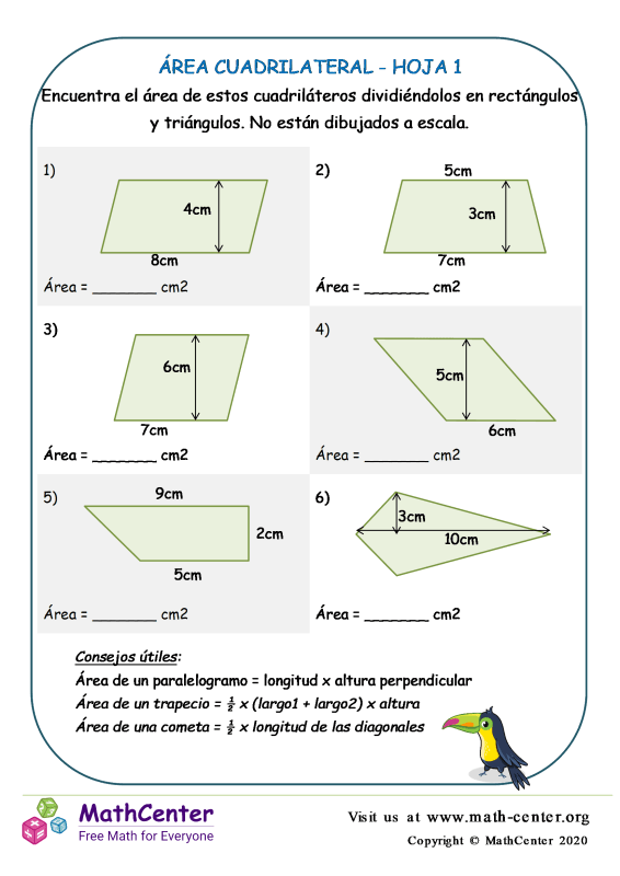Quinto Grado Hojas de trabajo: Área y Perímetro | Math Center