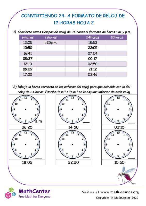 Cuarto grado Hojas de trabajo: AM y PM | Math Center