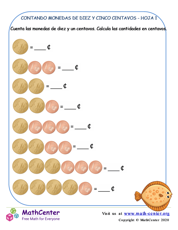 Primer Grado Hojas de trabajo: Identificar y contar monedas | Math Center