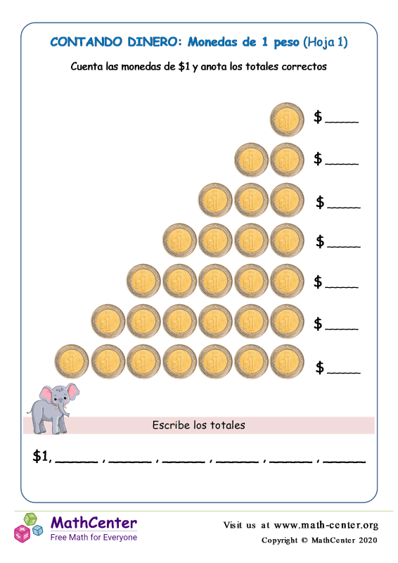 Primer Grado Hojas de trabajo: Identificar y contar monedas | Math Center