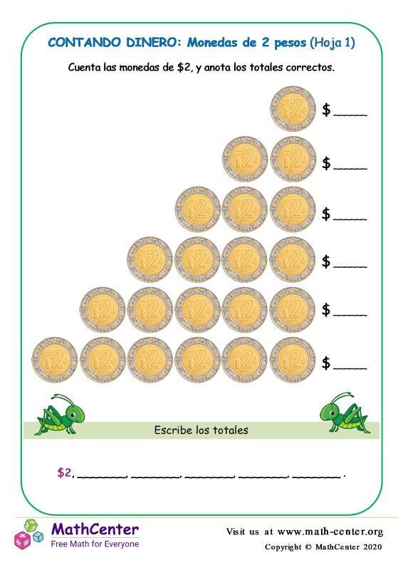 Primer Grado Hojas de trabajo: Identificar y contar monedas | Math Center