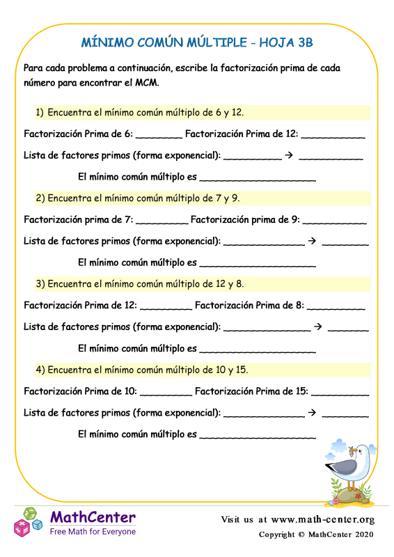 Cuarto grado Hojas de trabajo: Factores y Múltiplos | Math Center