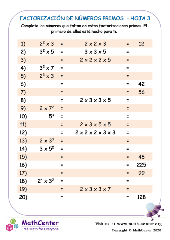 Sexto Grado Hojas de trabajo: Factores y Múltiplos | Math Center