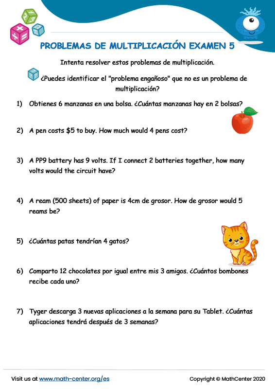 Tercer Grado Pruebas: Problemas de Multiplicación | Math Center