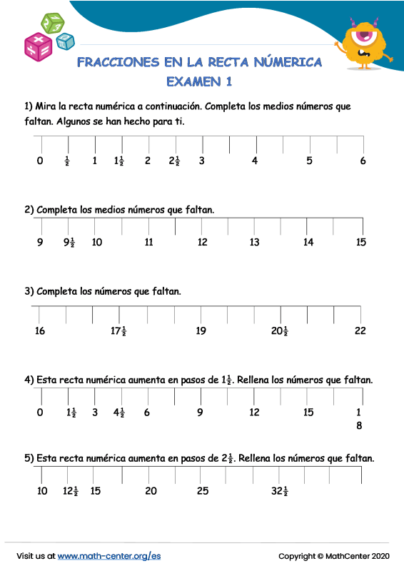 Segundo Grado Pruebas Fracciones En La Recta N merica Math Center