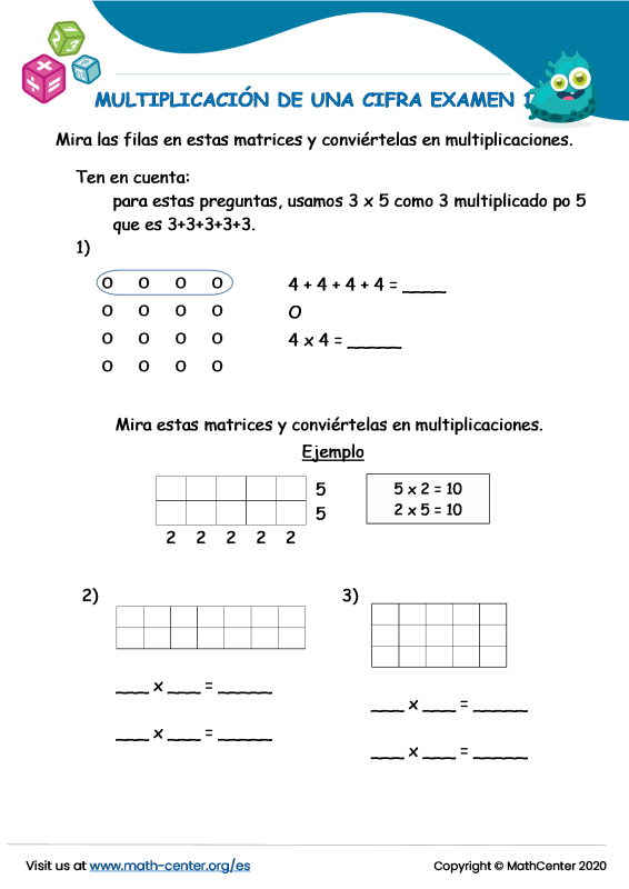 Segundo Grado Pruebas: Multiplicación Básica | Math Center