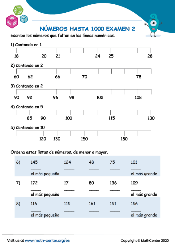 Segundo Grado Pruebas: Contar Hasta 100 | Math Center