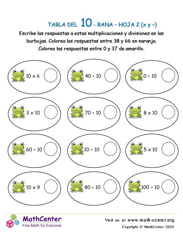 Segundo Grado Hojas de trabajo: Tablas de Multiplicar | Math Center