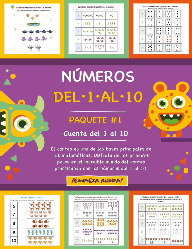 Pre-Jardín de Infantes Libros de trabajo: Números del 1 al 10 | Math Center