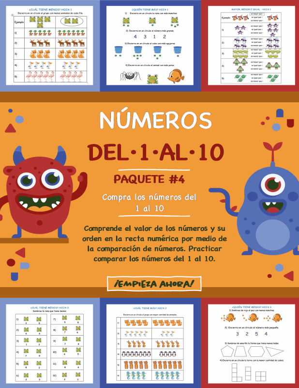 Jardín de infantes Libros de trabajo: Números del 1 al 10 | Math Center