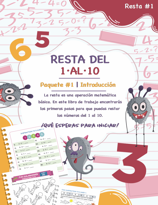 Jardín de infantes Libros de trabajo: Restas de Una Cifra | Math Center