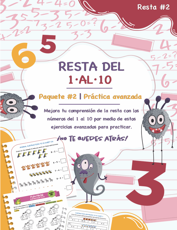 Jardín de infantes Libros de trabajo: Restas de Una Cifra | Math Center