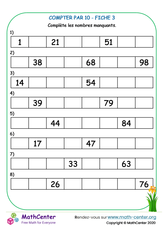 CP Fiches de travail: Séquences de nombres et suites | Math Center