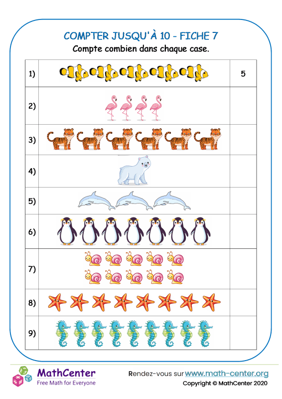 Moyenne section Fiches de travail: Nombres 0-10 | Math Center