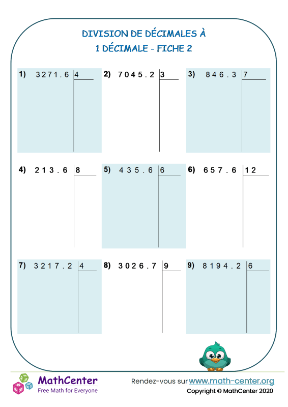 6eme Fiches de travail: Division longue | Math Center