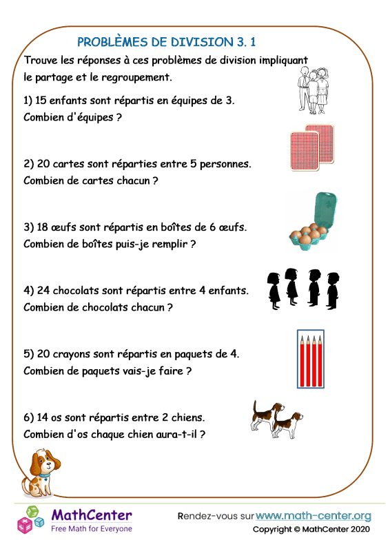 CE2 Fiches de travail: Problèmes de division | Math Center