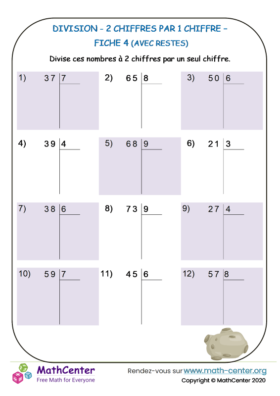 CM1 Fiches de travail: Diviseurs à un chiffre | Math Center