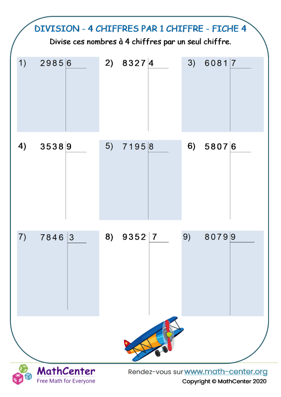 CM2 Fiches de travail: Diviseurs à un chiffre | Math Center
